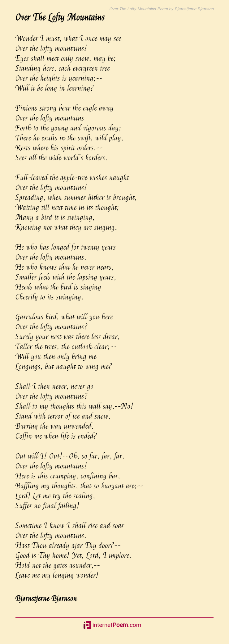 Over The Lofty Mountains Poem by Bjarnstjerne Bjarnson