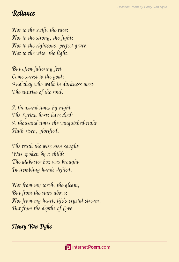 Reliance Poem by Henry Van Dyke