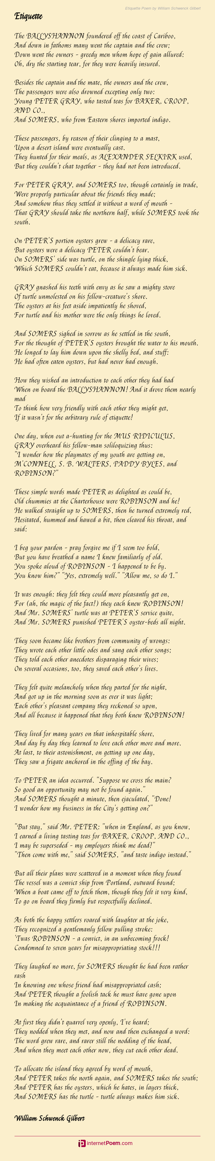 Etiquette Poem by William Schwenck Gilbert