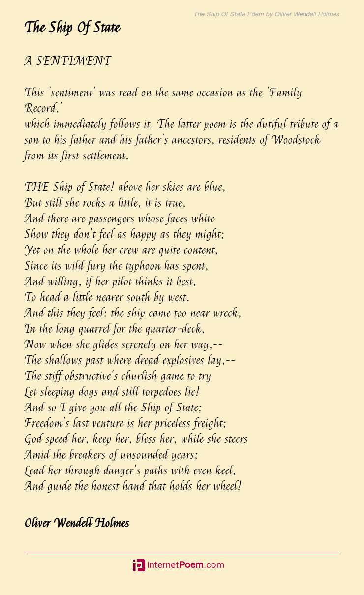 The Ship Of State Poem by Oliver Wendell Holmes