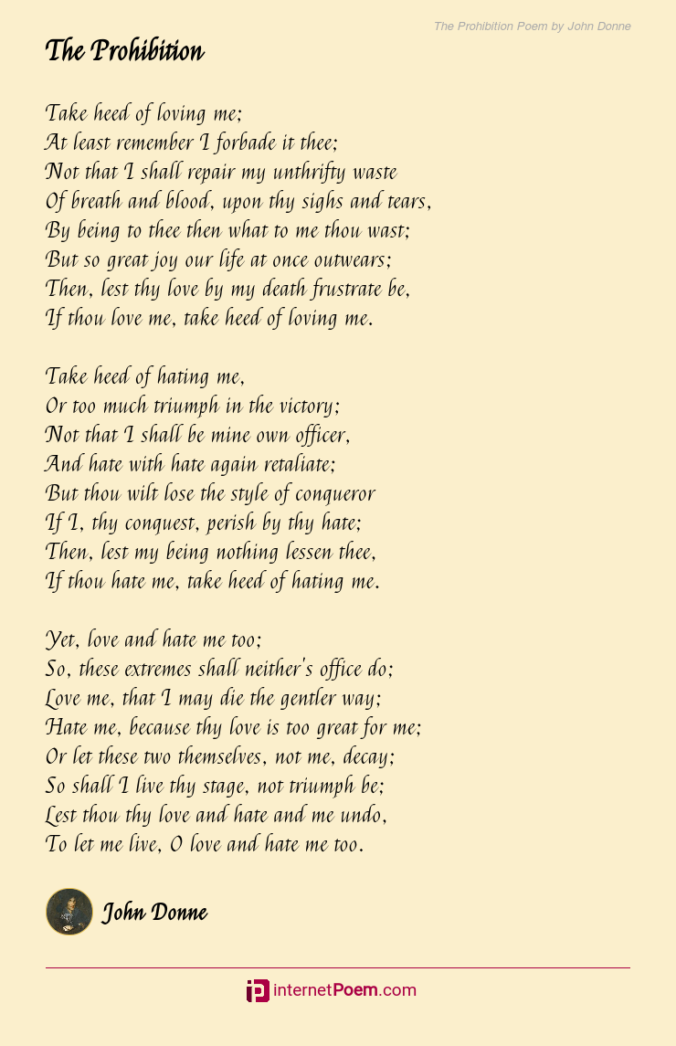 The Prohibition Poem by John Donne