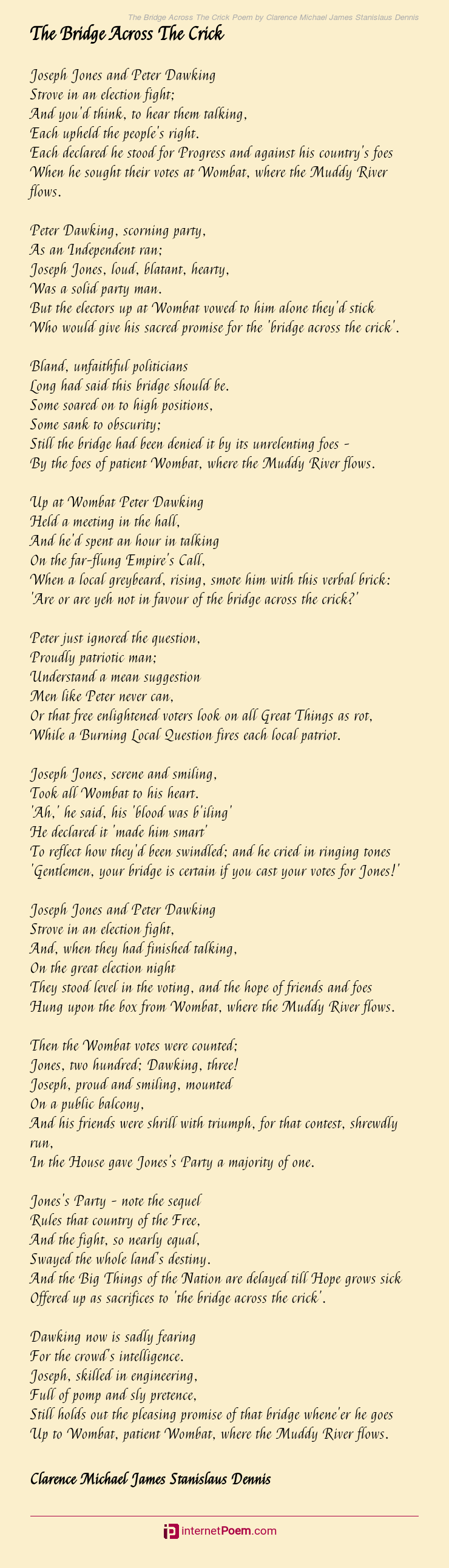 The Bridge Across The Crick Poem by Clarence Michael James Stanislaus ...