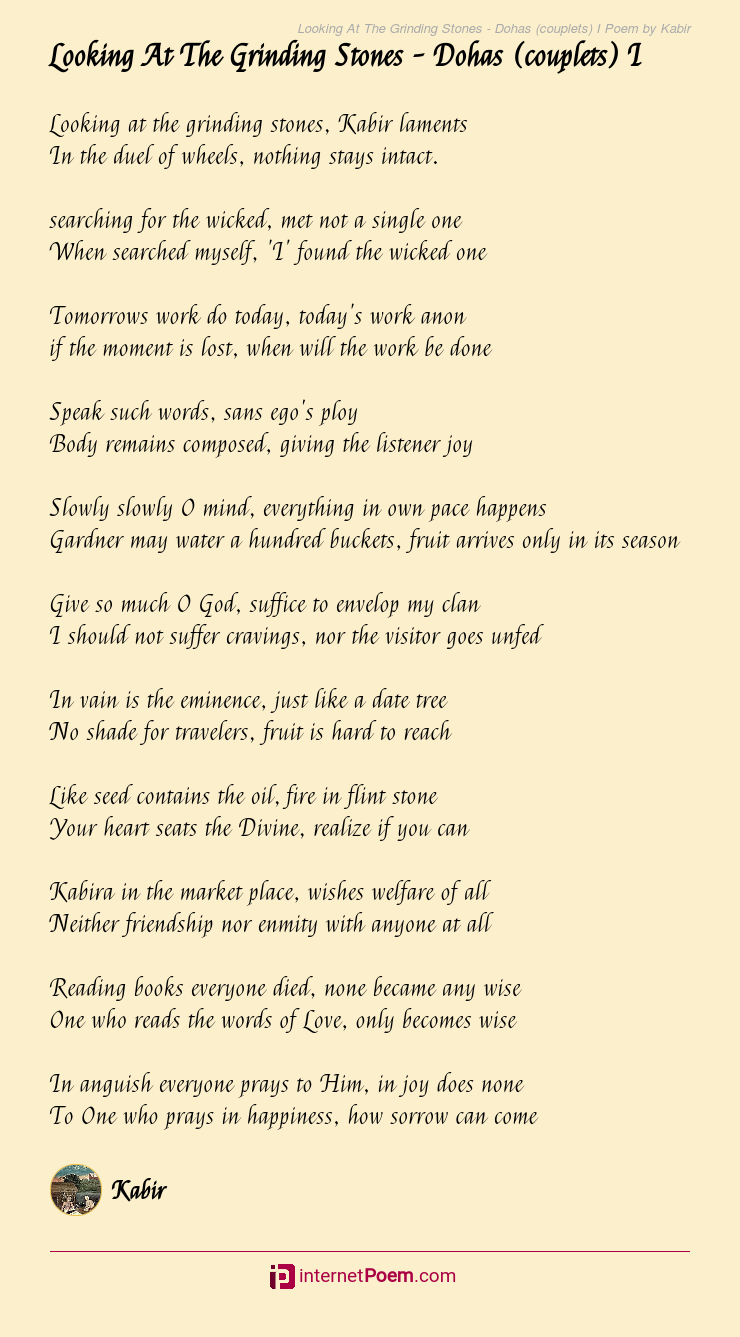 Looking At The Grinding Stones - Dohas (couplets) I Poem by Kabir