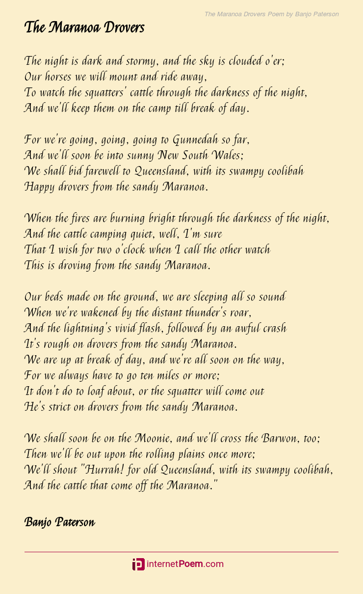 The Maranoa Drovers Poem by Banjo Paterson