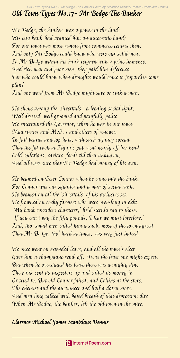 Old Town Types No.17- Mr Bodge The Banker Poem by Clarence Michael ...