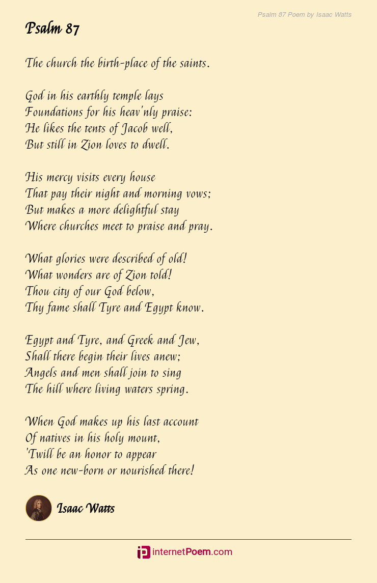 Psalm 87 Poem by Isaac Watts