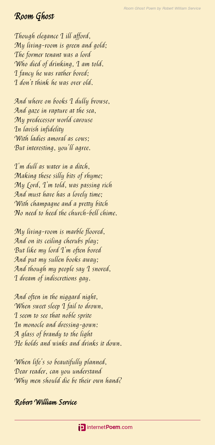 Room Ghost Poem by Robert William Service