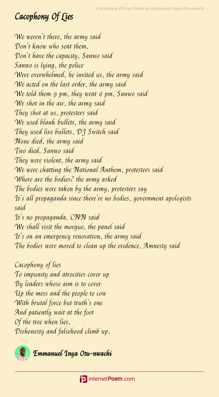 Cacophony Of Lies Poem by Emmanuel Inya Otu-nwachi