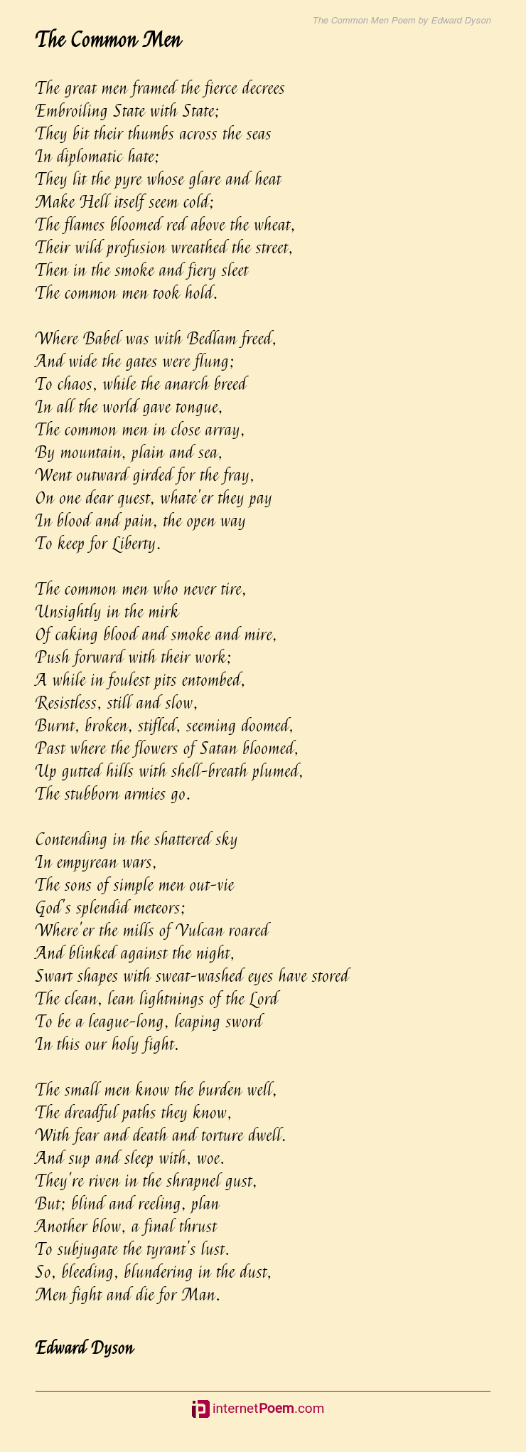 The Common Men Poem by Edward Dyson