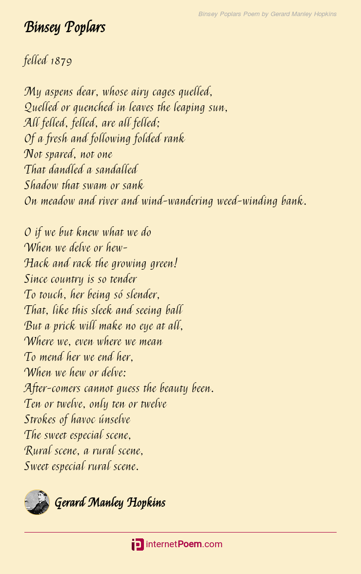 Binsey Poplars Poem by Gerard Manley Hopkins