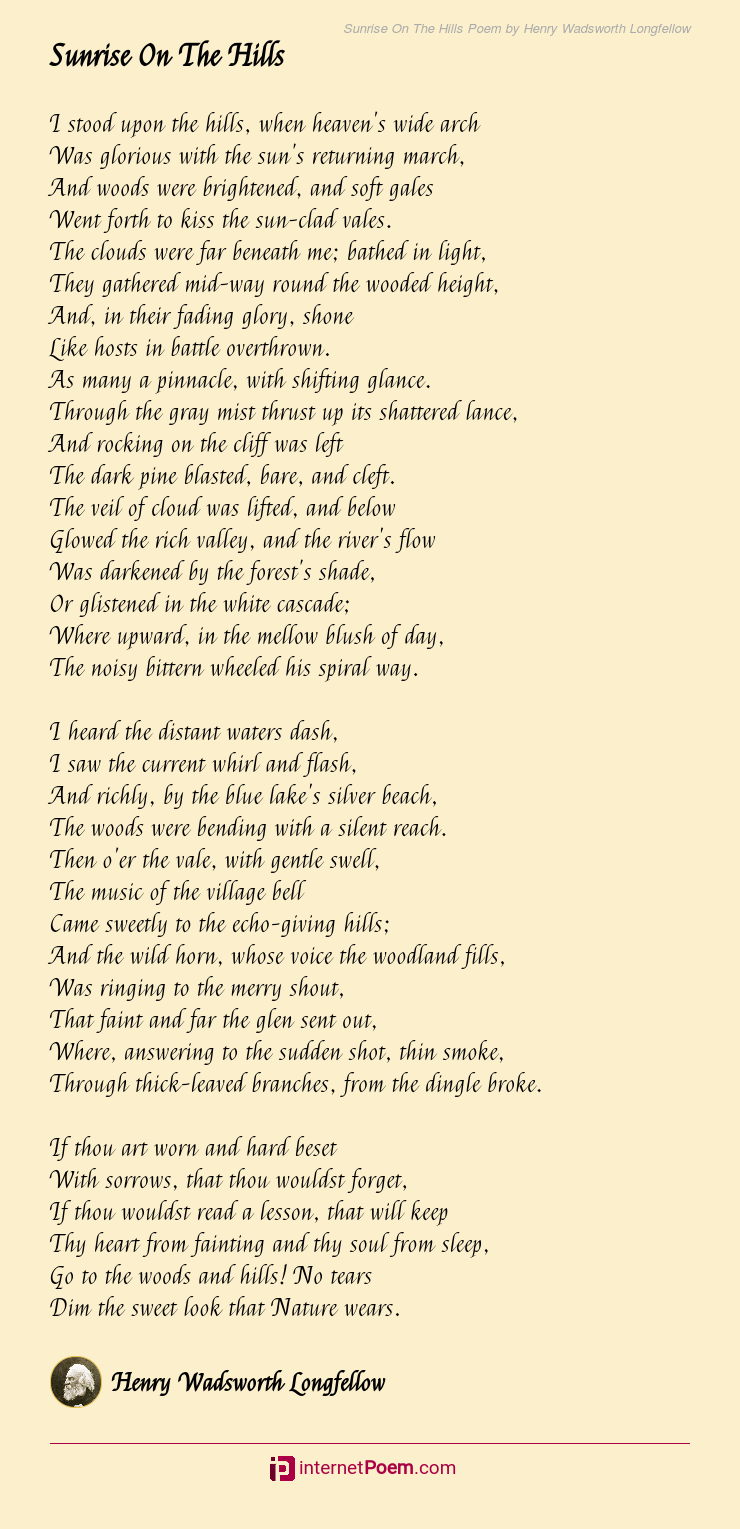Sunrise On The Hills Poem by Henry Wadsworth Longfellow