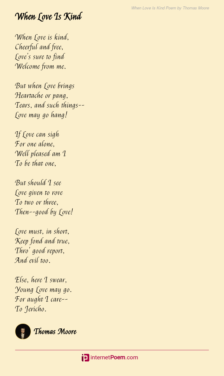 When Love Is Kind Poem by Thomas Moore