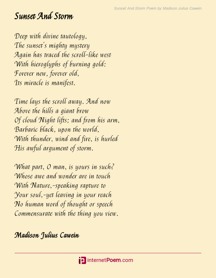 Sunset And Storm Poem by Madison Julius Cawein