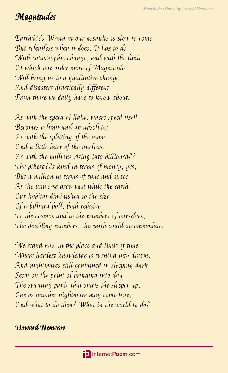 Magnitudes Poem by Howard Nemerov
