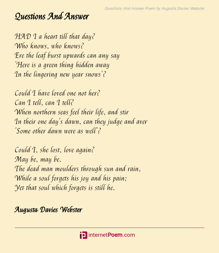 Questions And Answer Poem by Augusta Davies Webster