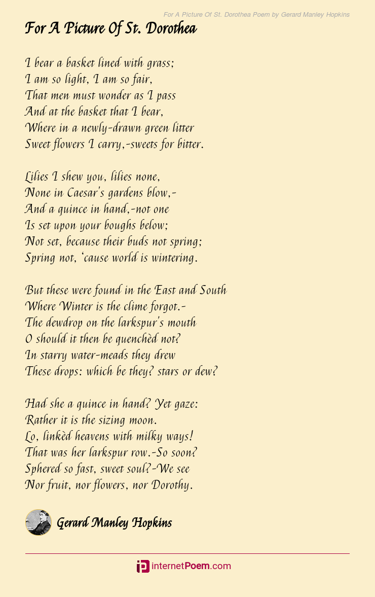 For A Picture Of St. Dorothea Poem by Gerard Manley Hopkins