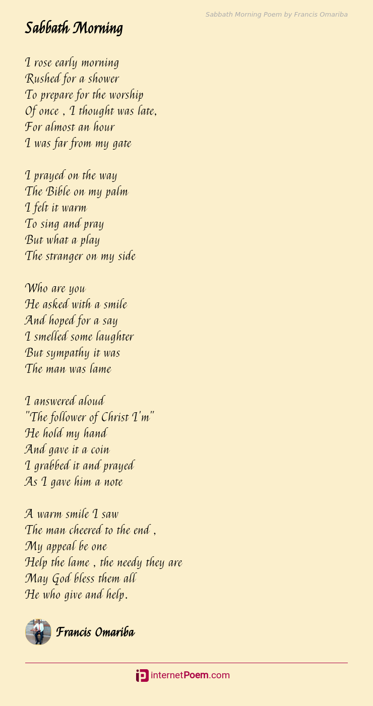 Sabbath Morning Poem by Francis Omariba