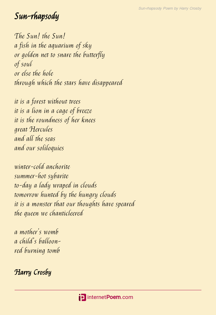 Sun-rhapsody Poem by Harry Crosby