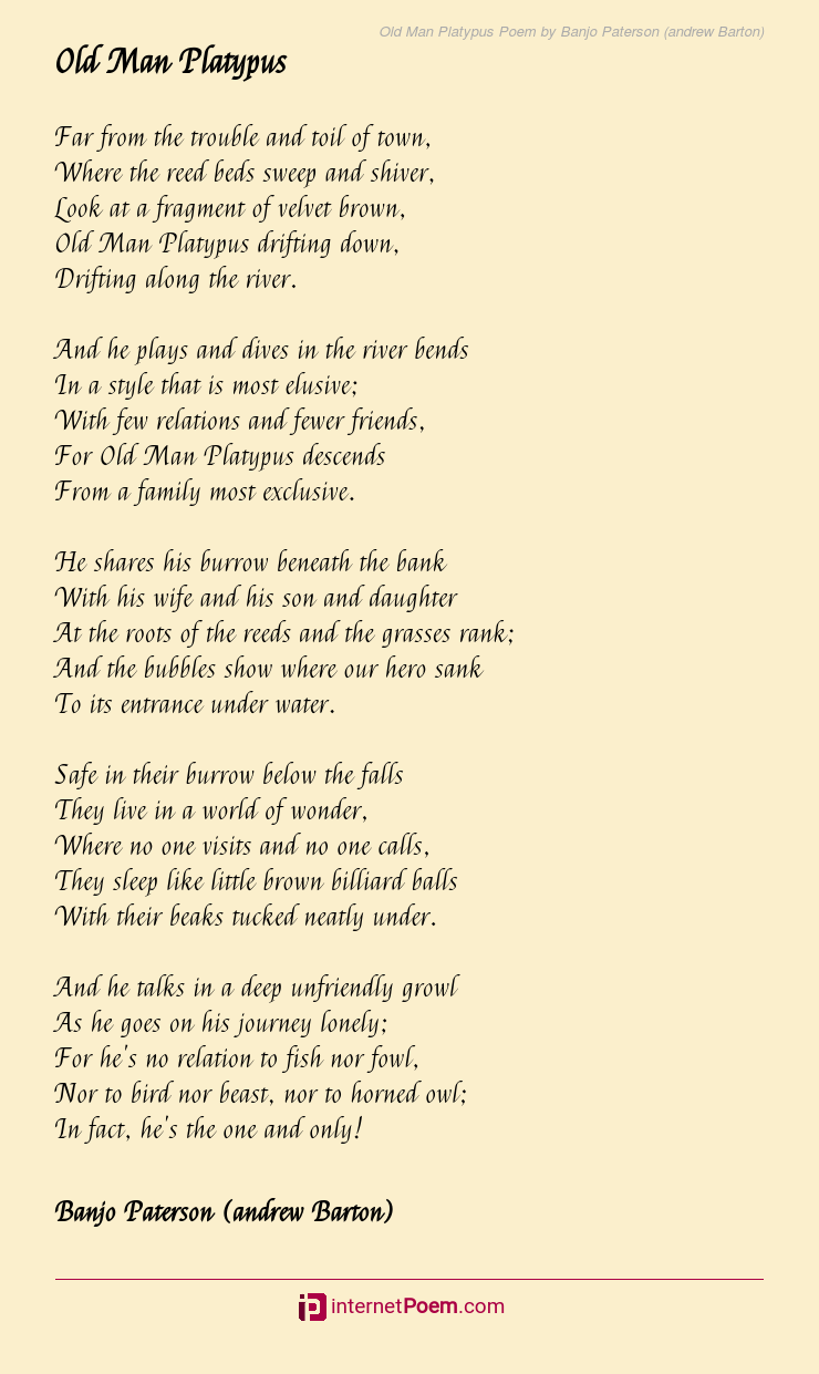 Old Man Platypus Poem Rhyme Scheme