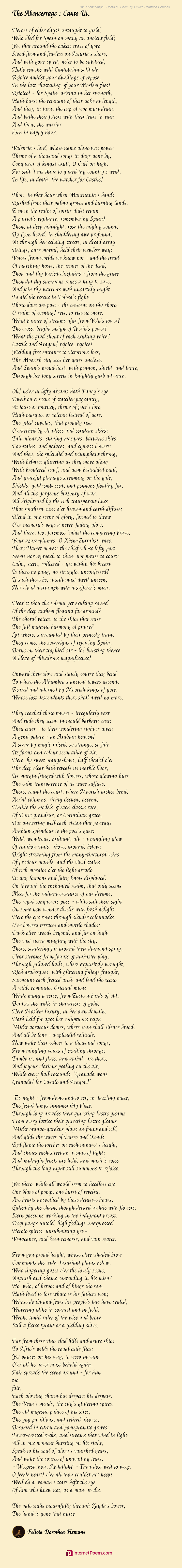 The Abencerrage : Canto Iii. Poem by Felicia Dorothea Hemans