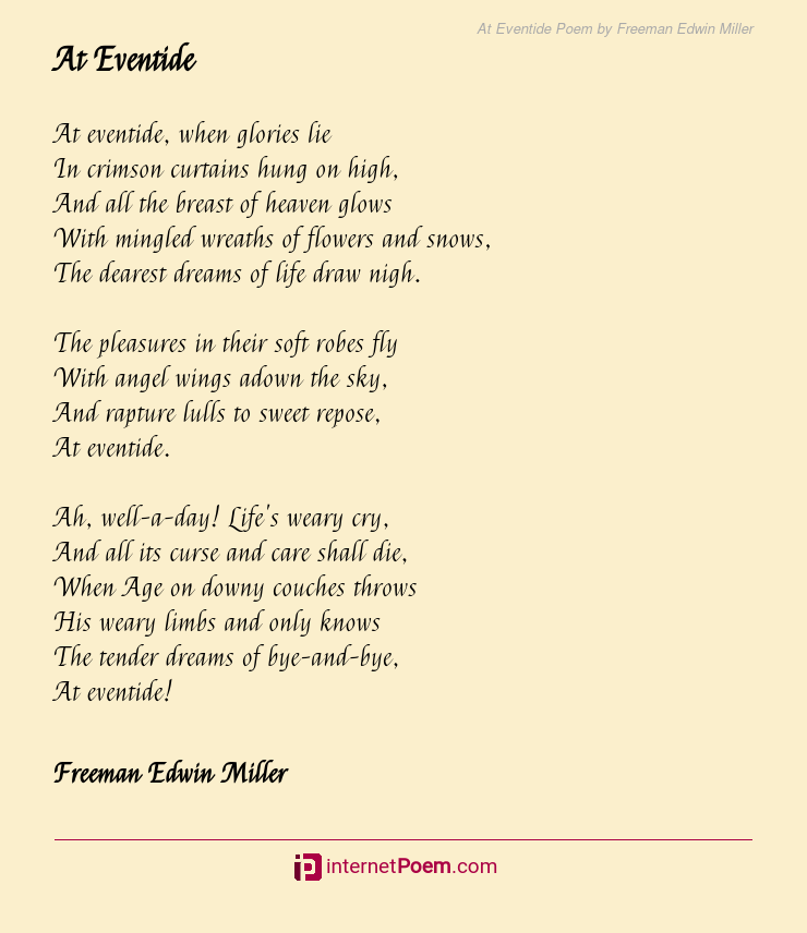 At Eventide Poem by Freeman Edwin Miller