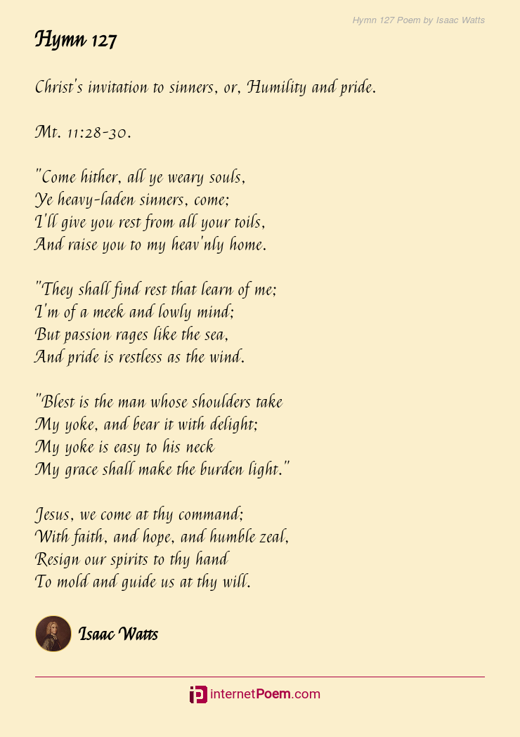 Hymn 127 Poem by Isaac Watts