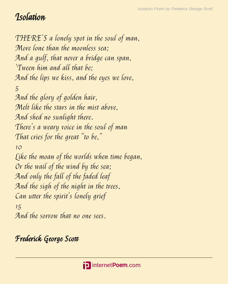 Isolation Poem by Frederick George Scott