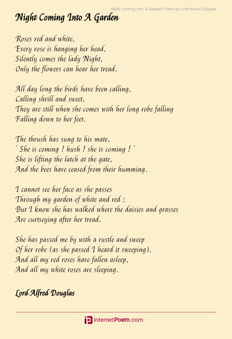 Night Coming Into A Garden Poem by Lord Alfred Douglas