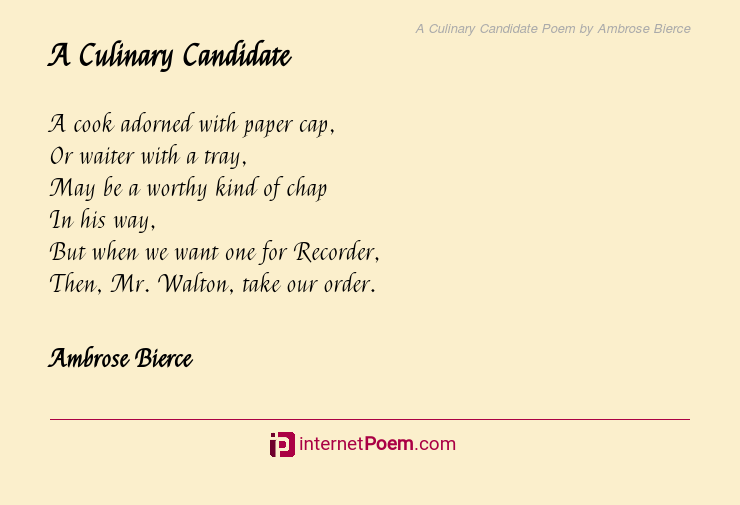 A Culinary Candidate Poem by Ambrose Bierce