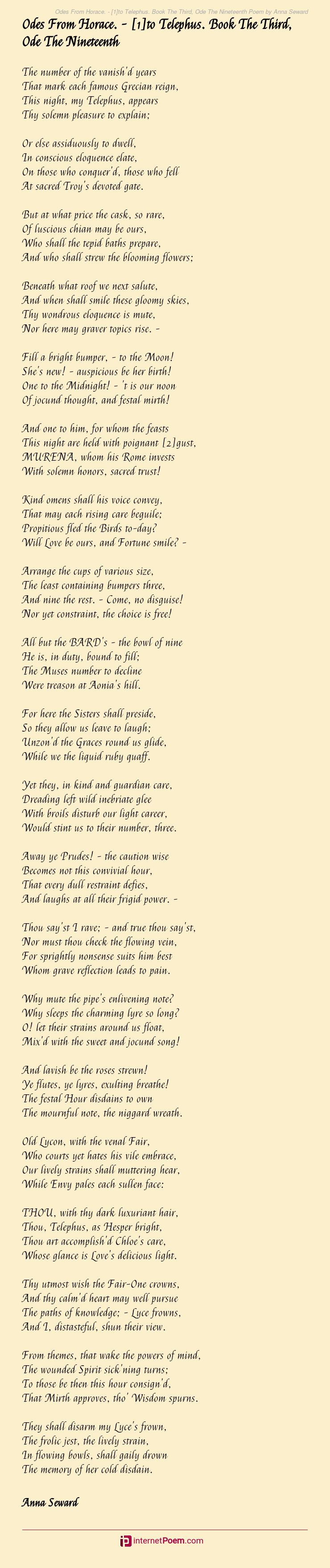 Odes From Horace. - [1]to Telephus. Book The Third, Ode The Nineteenth ...