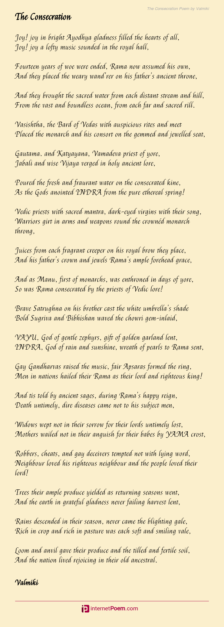 The Consecration Poem by Valmiki