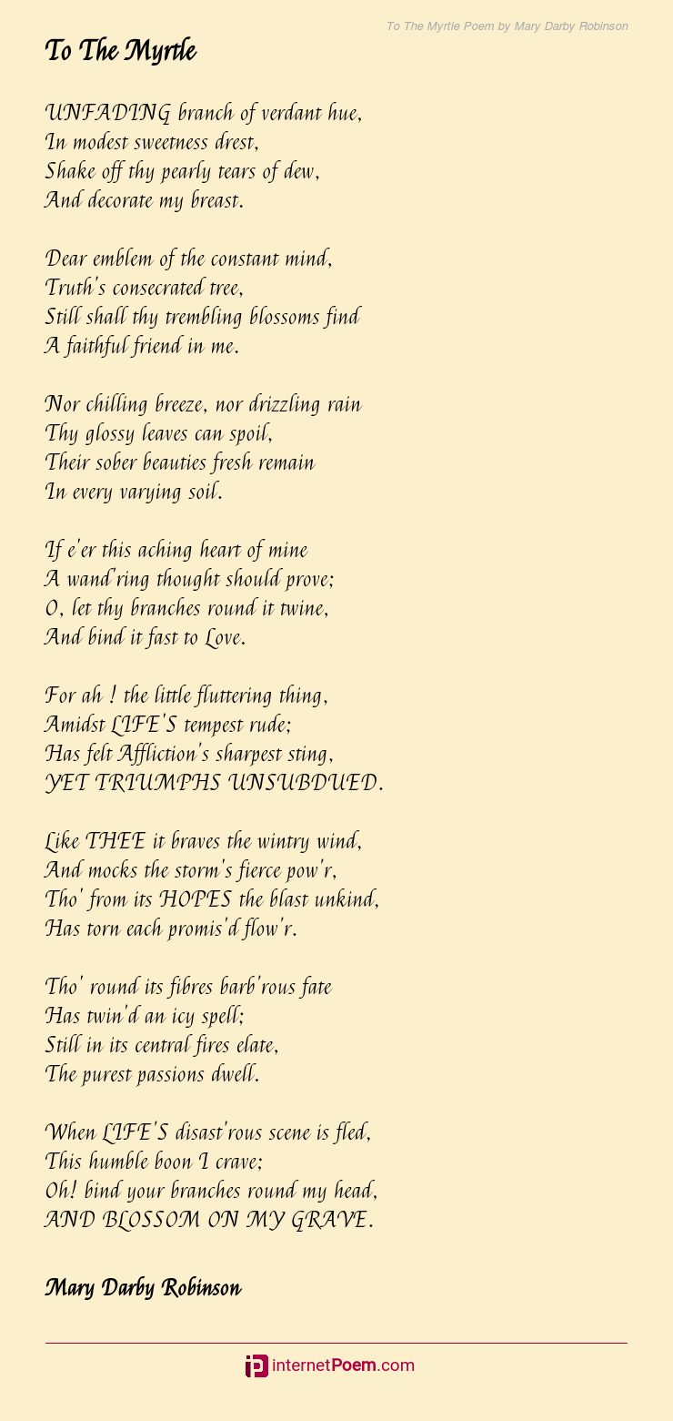 To The Myrtle Poem by Mary Darby Robinson