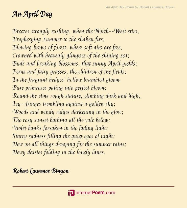 An April Day Poem by Robert Laurence Binyon