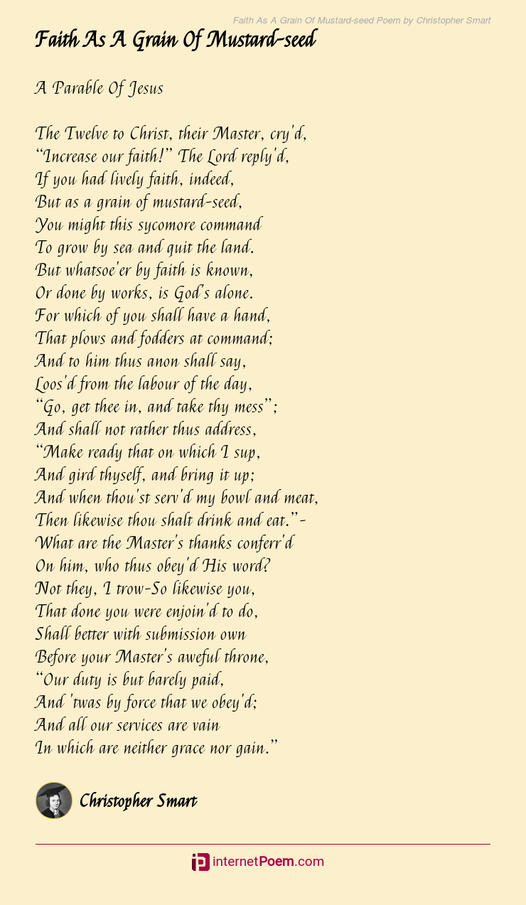 Faith As A Grain Of Mustard-seed Poem by Christopher Smart