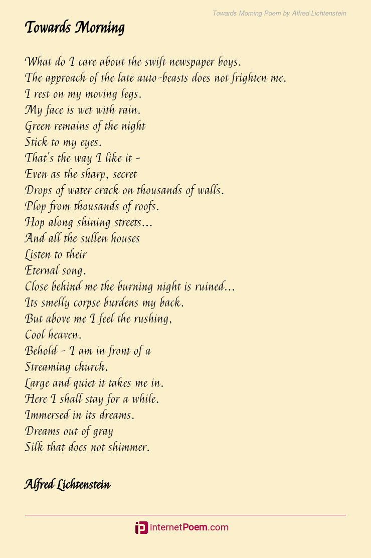 Towards Morning Poem by Alfred Lichtenstein