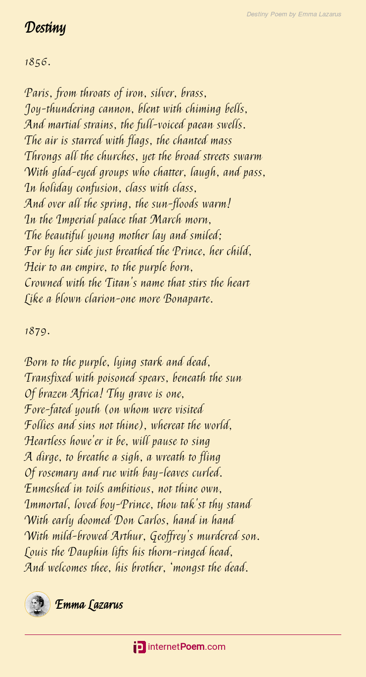 Destiny Poem by Emma Lazarus