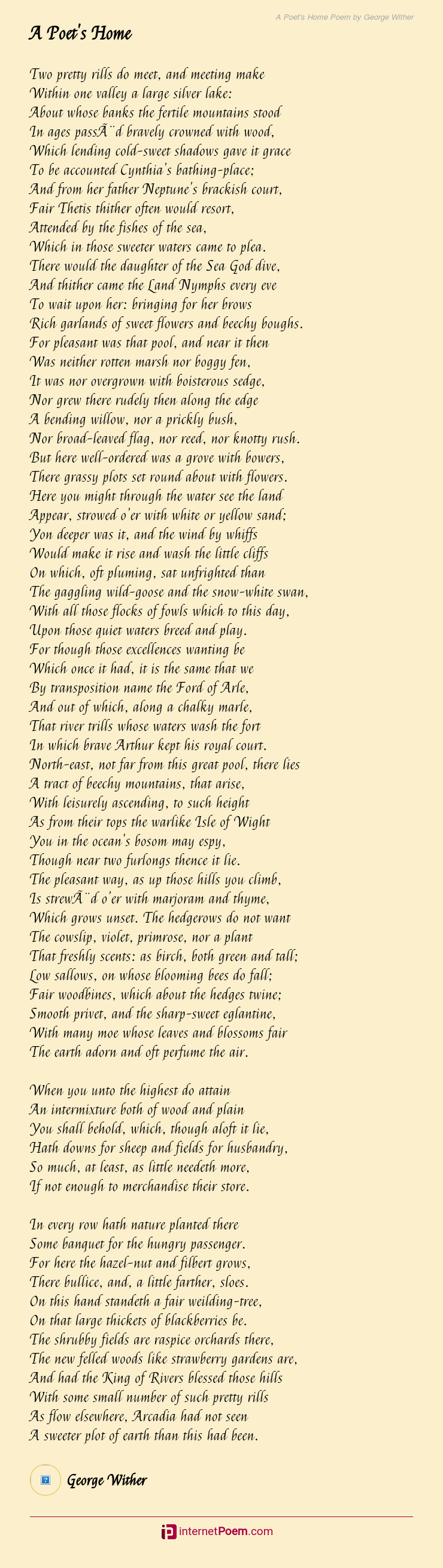 A Poet's Home Poem by George Wither