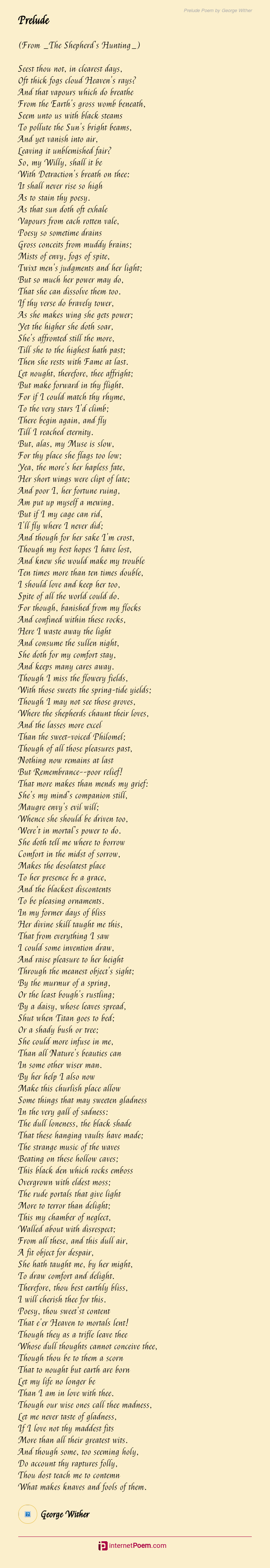 Prelude Poem by George Wither