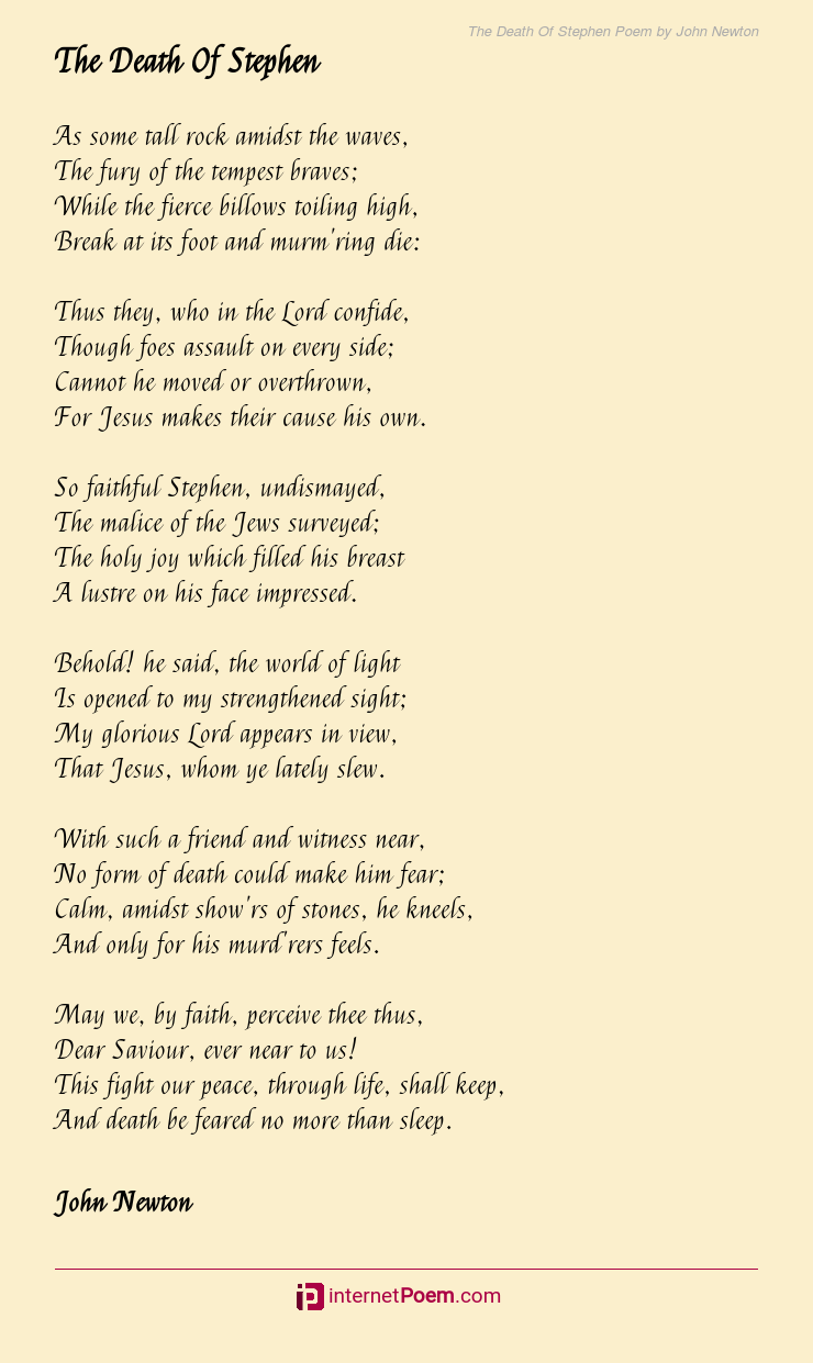 The Death Of Stephen Poem by John Newton