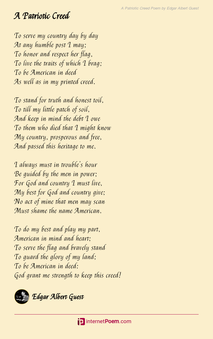 A Patriotic Creed Poem by Edgar Albert Guest