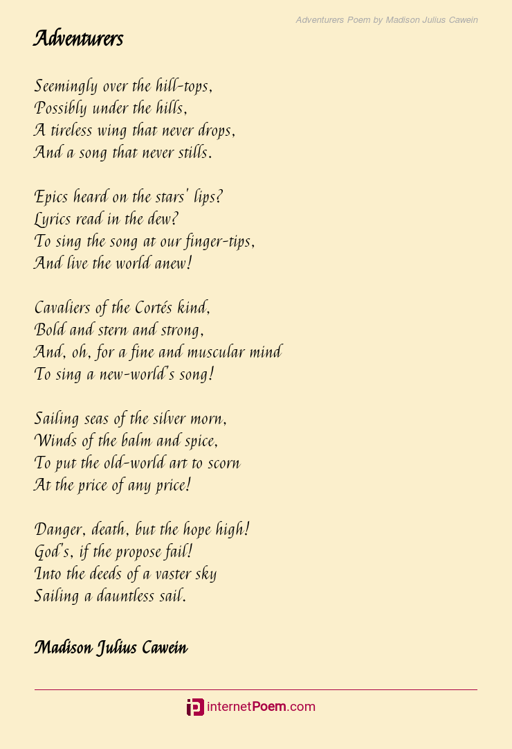 Adventurers Poem by Madison Julius Cawein