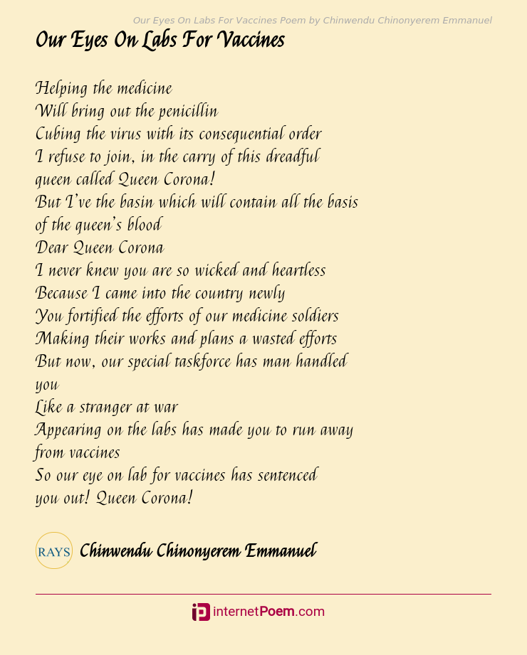 Our Eyes On Labs For Vaccines Poem by Chinwendu Chinonyerem Emmanuel