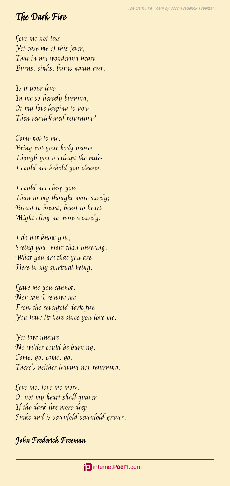 The Dark Fire Poem by John Frederick Freeman