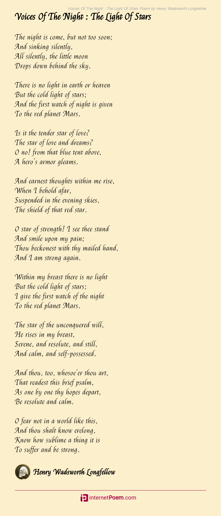 Voices Of The Night : The Light Of Stars Poem by Henry Wadsworth Longfellow