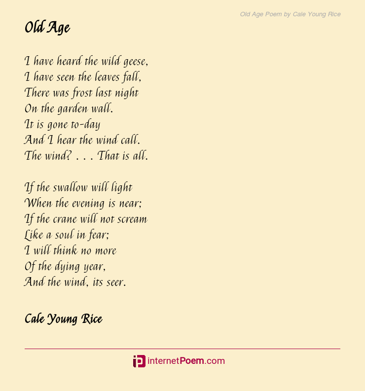 Old Age Poem by Cale Young Rice