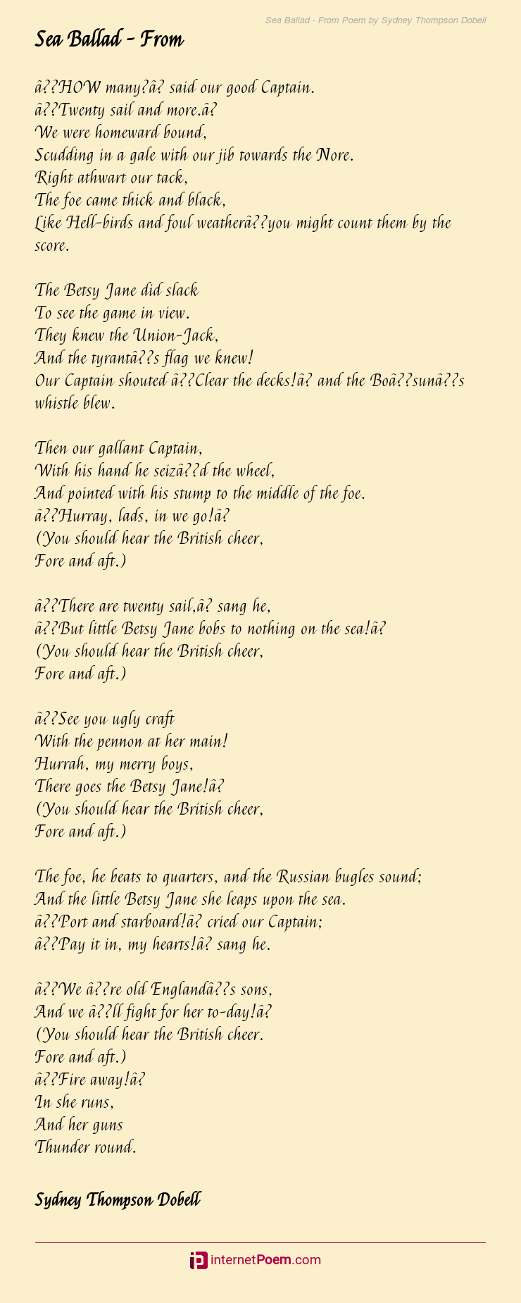Sea Ballad - From Poem by Sydney Thompson Dobell