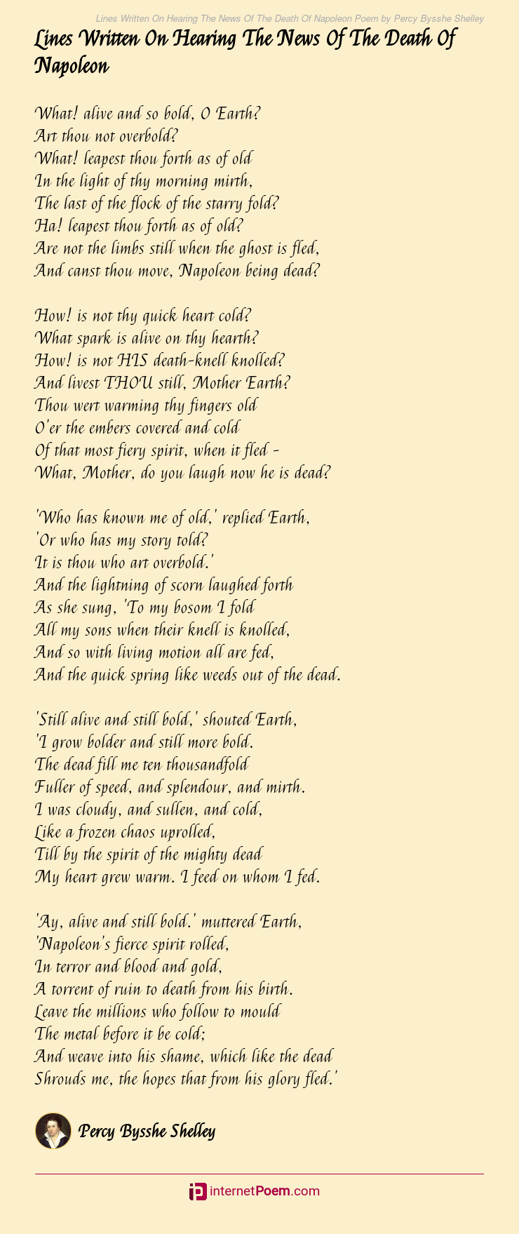 Lines Written On Hearing The News Of The Death Of Napoleon Poem by ...