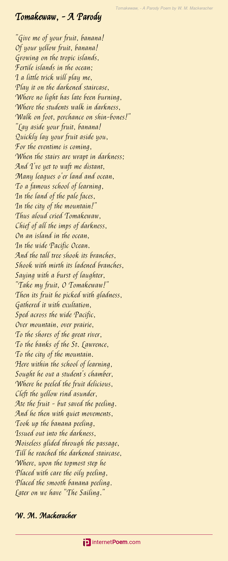 Tomakewaw, - A Parody Poem by W. M. Mackeracher
