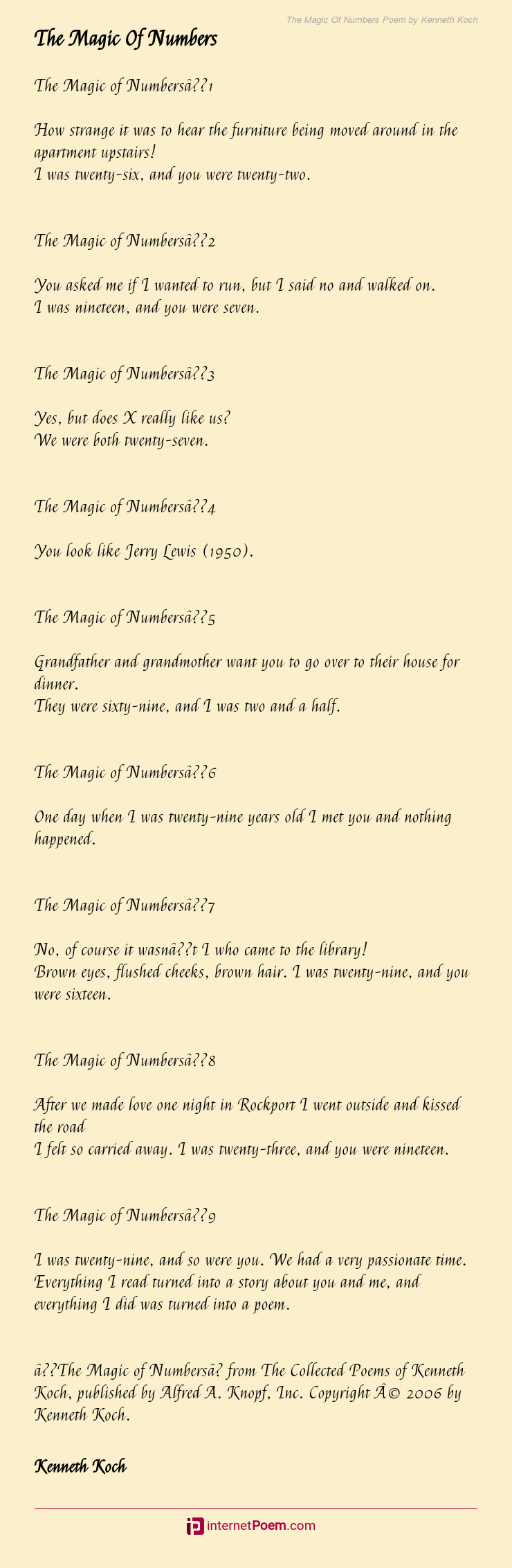 The Magic Of Numbers Poem by Kenneth Koch