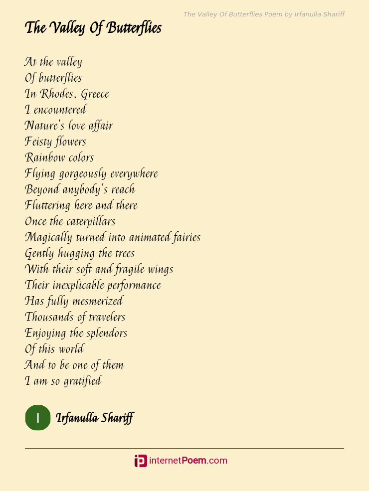 The Valley Of Butterflies Poem by Irfanulla Shariff